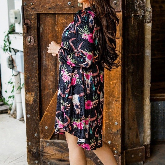 L&B Apparel | Dresses | Lb Apparel Velvet Floral Bull Skull Dress ...